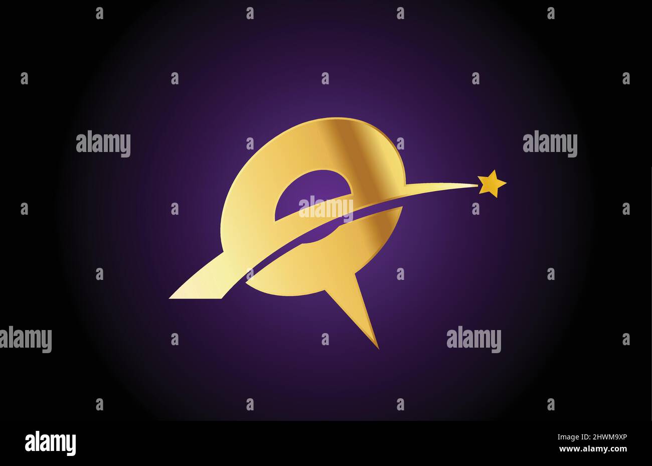 gold golden Q alphabet letter logo icon with star. Creative design for ...