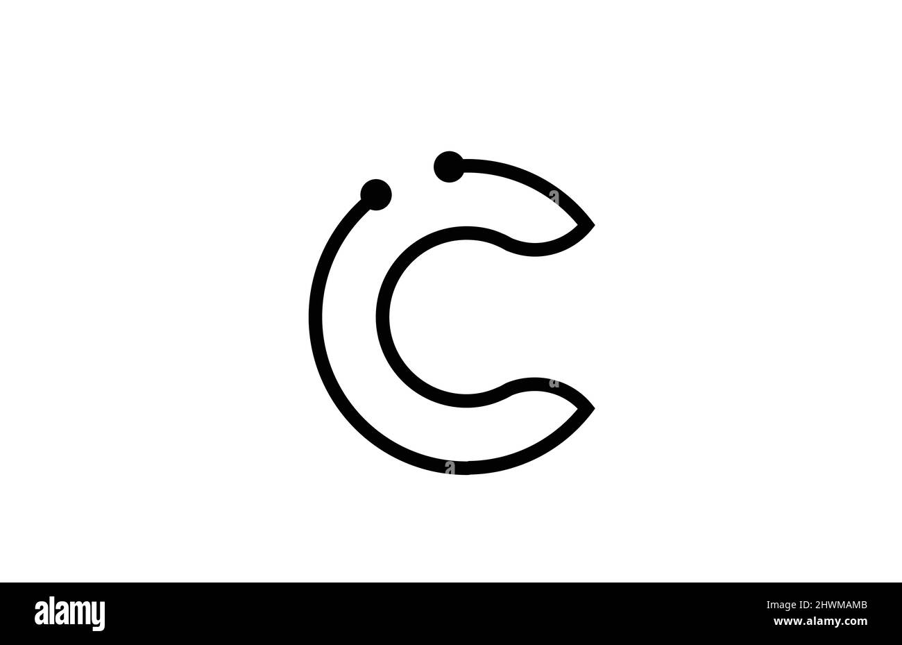 C line black and white alphabet letter logo icon design with dot ...