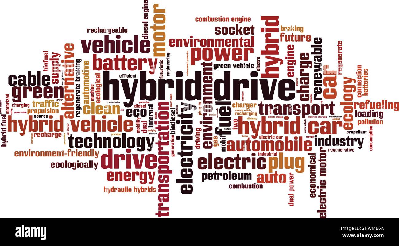 Hybrid drive word cloud concept. Collage made of words about hybrid ...