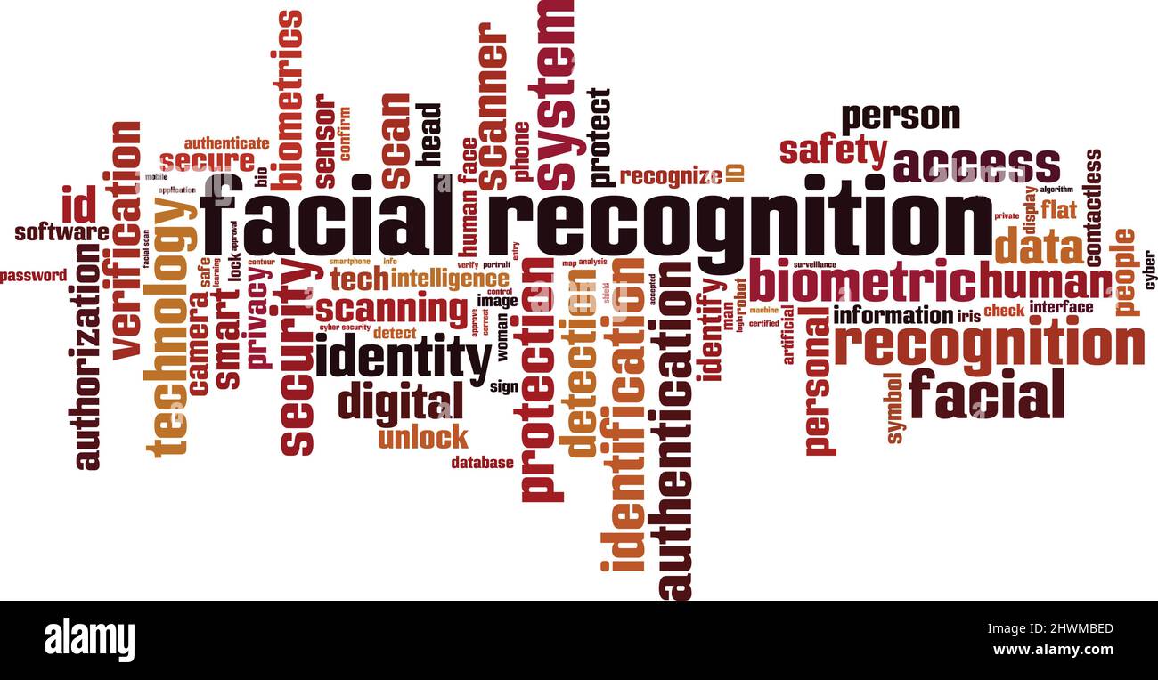 facial recognition word cloud concept. Collage made of words about ...