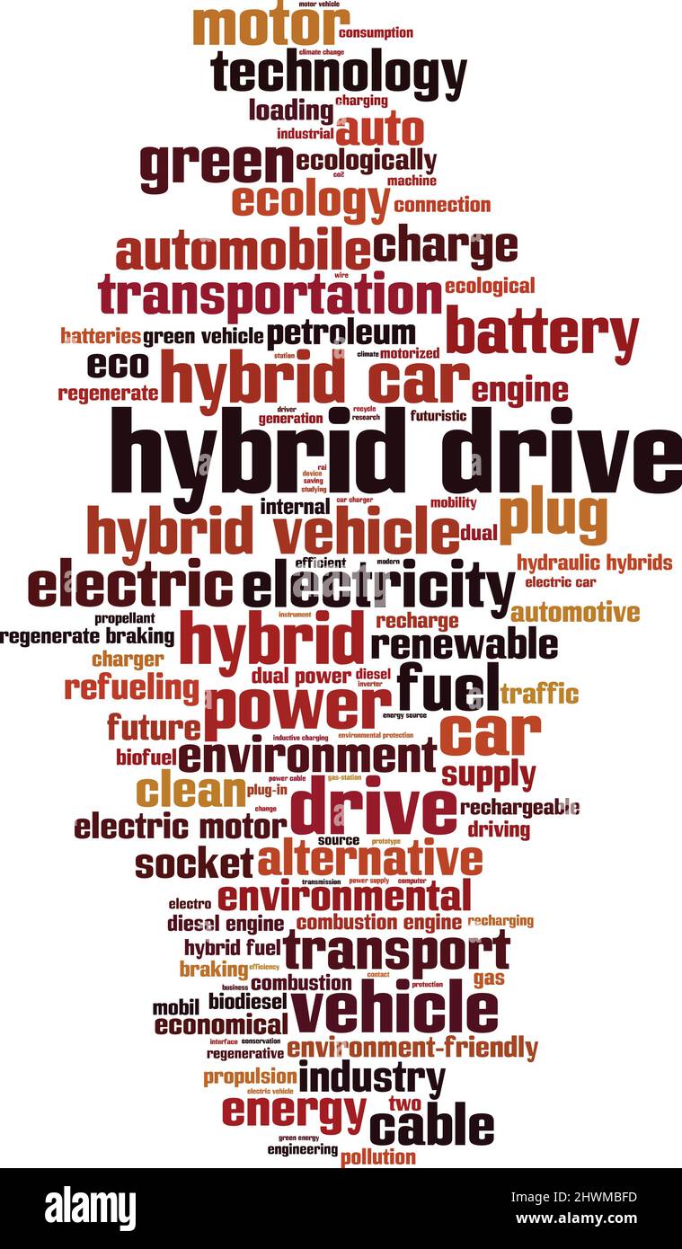 Hybrid drive word cloud concept. Collage made of words about hybrid ...