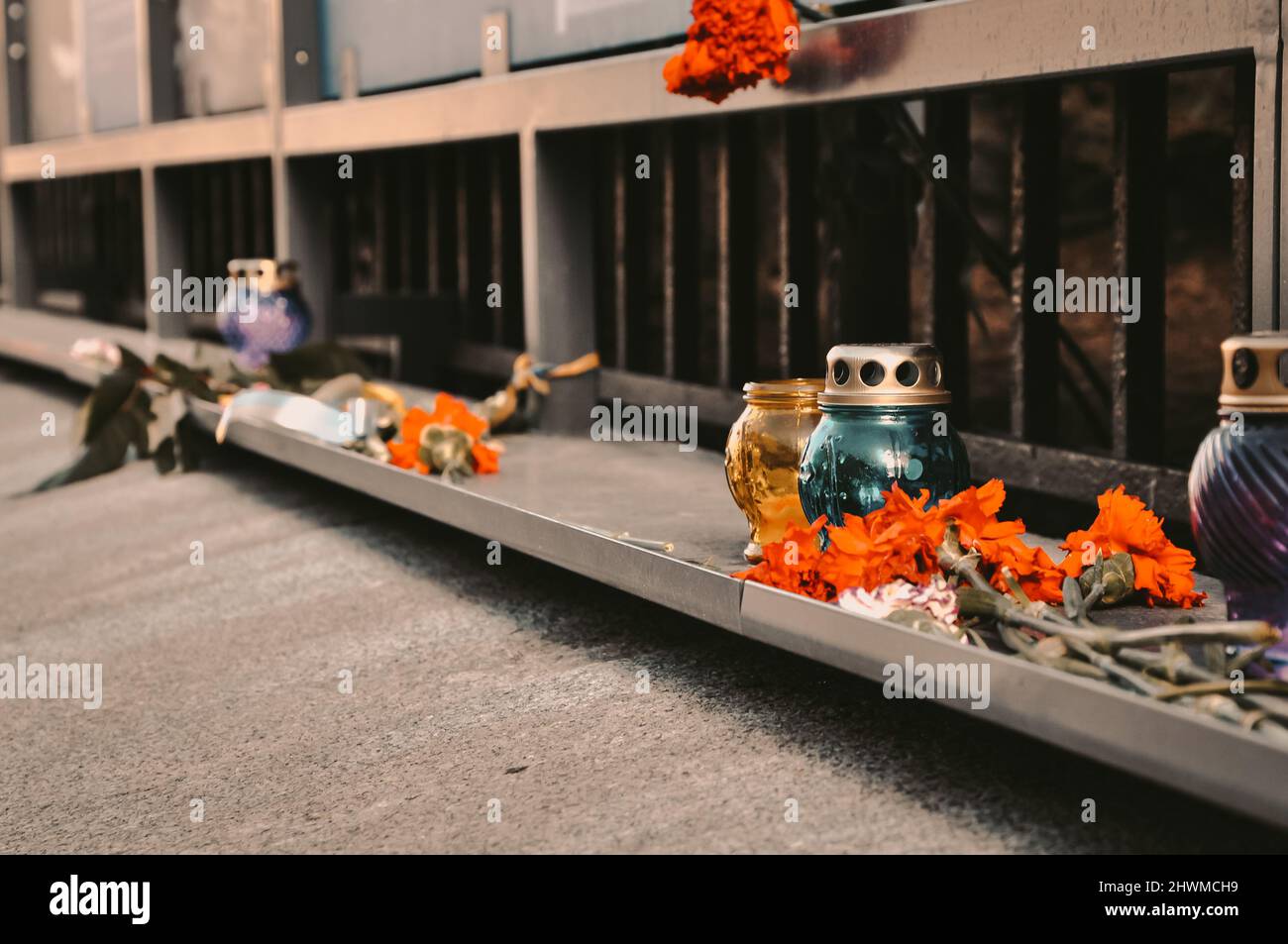 Memorial desk for ukrainian soldiers In the park. High quality photo ...