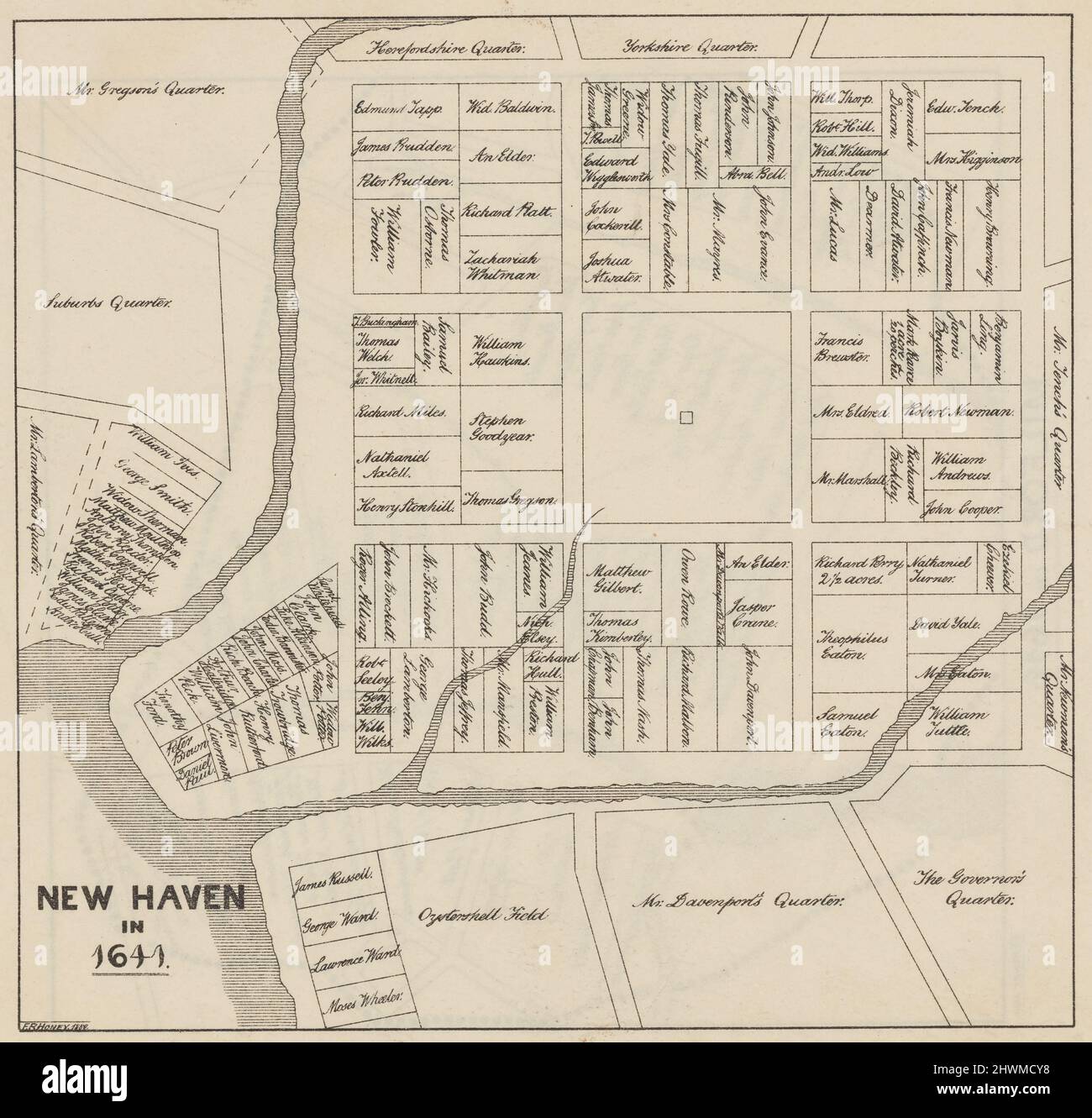 Reproduction of Brockett’s Map of New Haven in 1641 (on same page ...