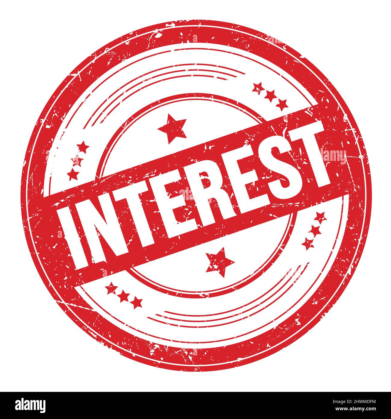 INTEREST text on red round grungy texture stamp Stock Photo - Alamy