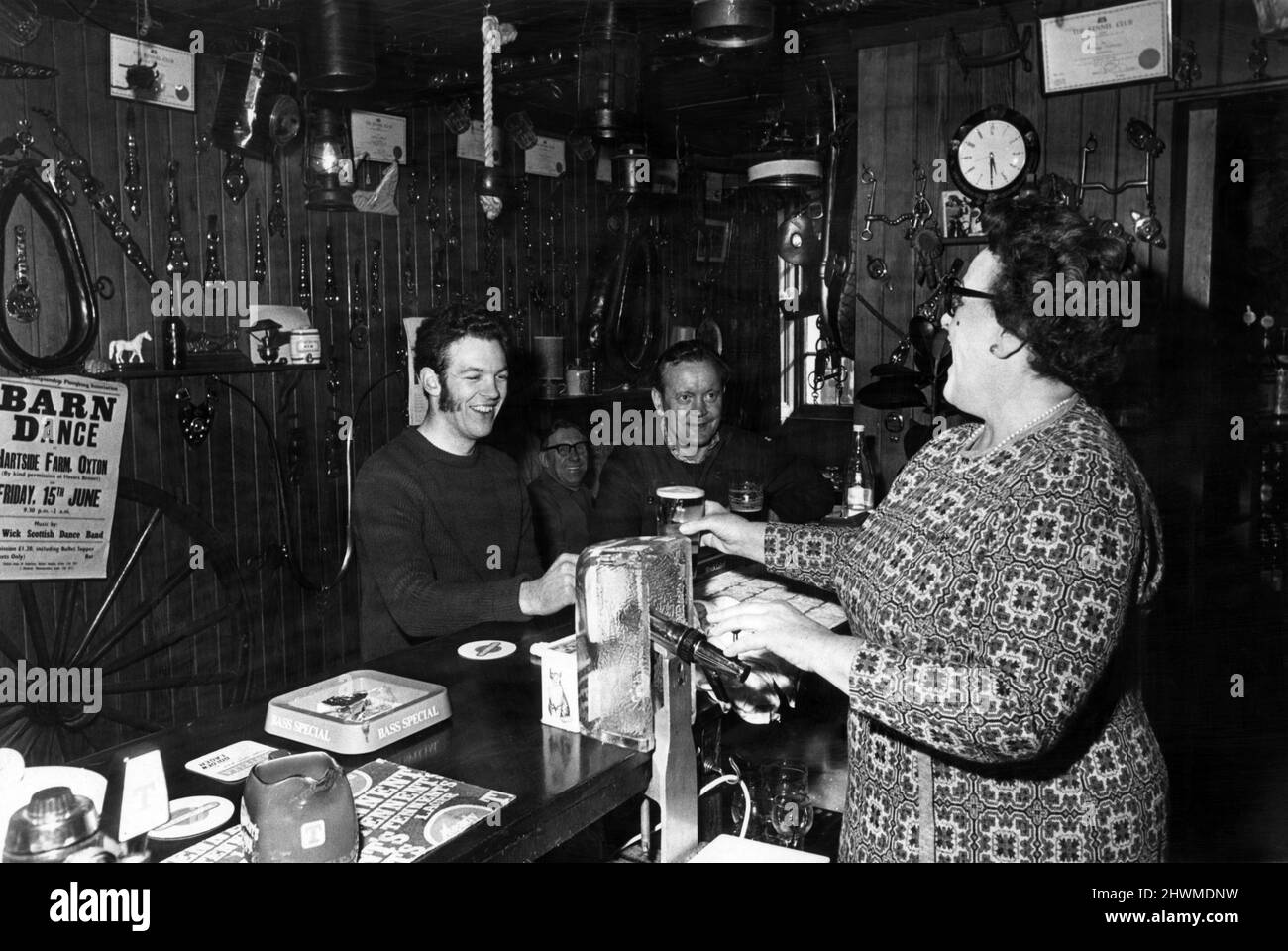 Publican of the year Mrs Jean Cook pulling a pint. 6th May 1973 Stock ...