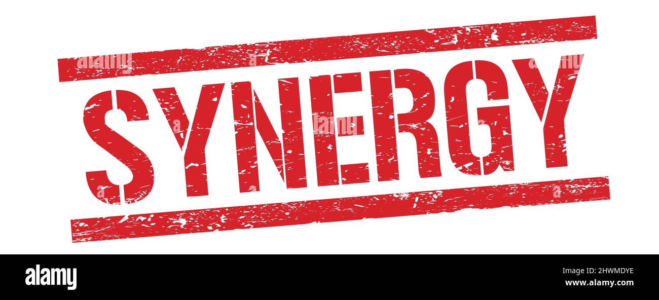 SYNERGY text on red grungy rectangle stamp sign Stock Photo - Alamy