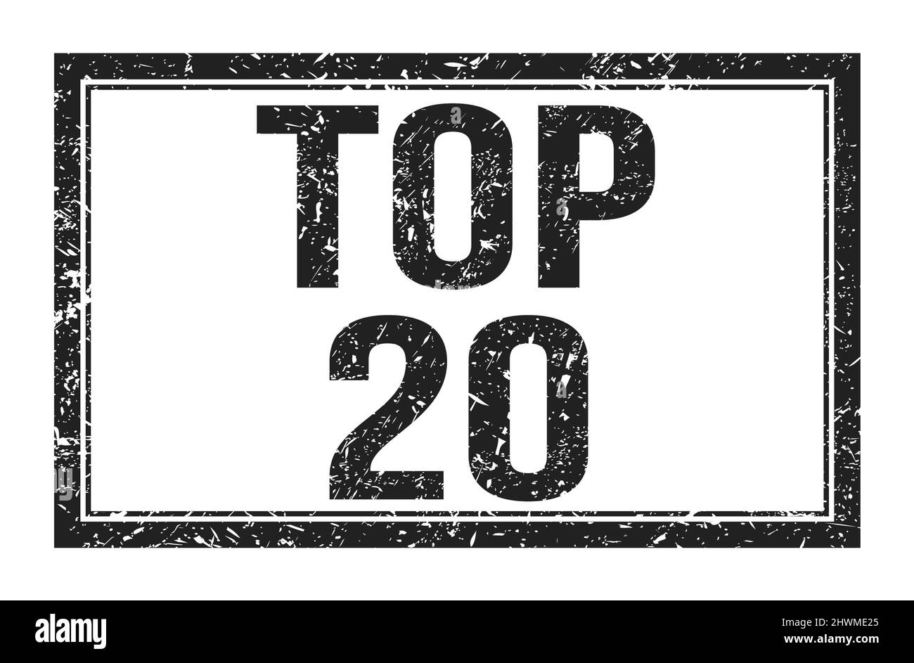 TOP 20, words written on black rectangle stamp sign Stock Photo - Alamy