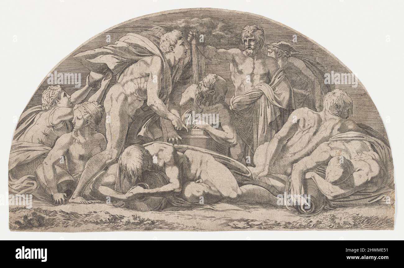 Jupiter Squeezing the Storm Clouds. Etcher: Léon Davent, French, active ...