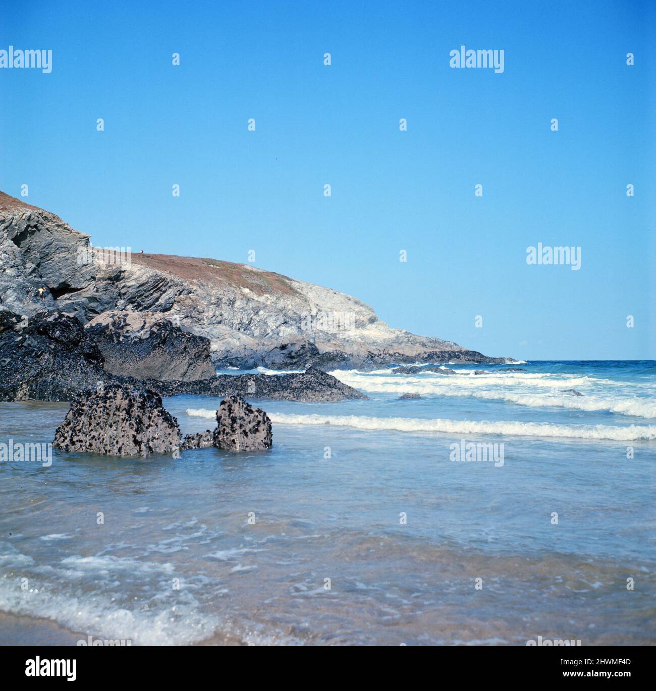 Beach scene in Cornwall. 19th August 1973 Stock Photo - Alamy