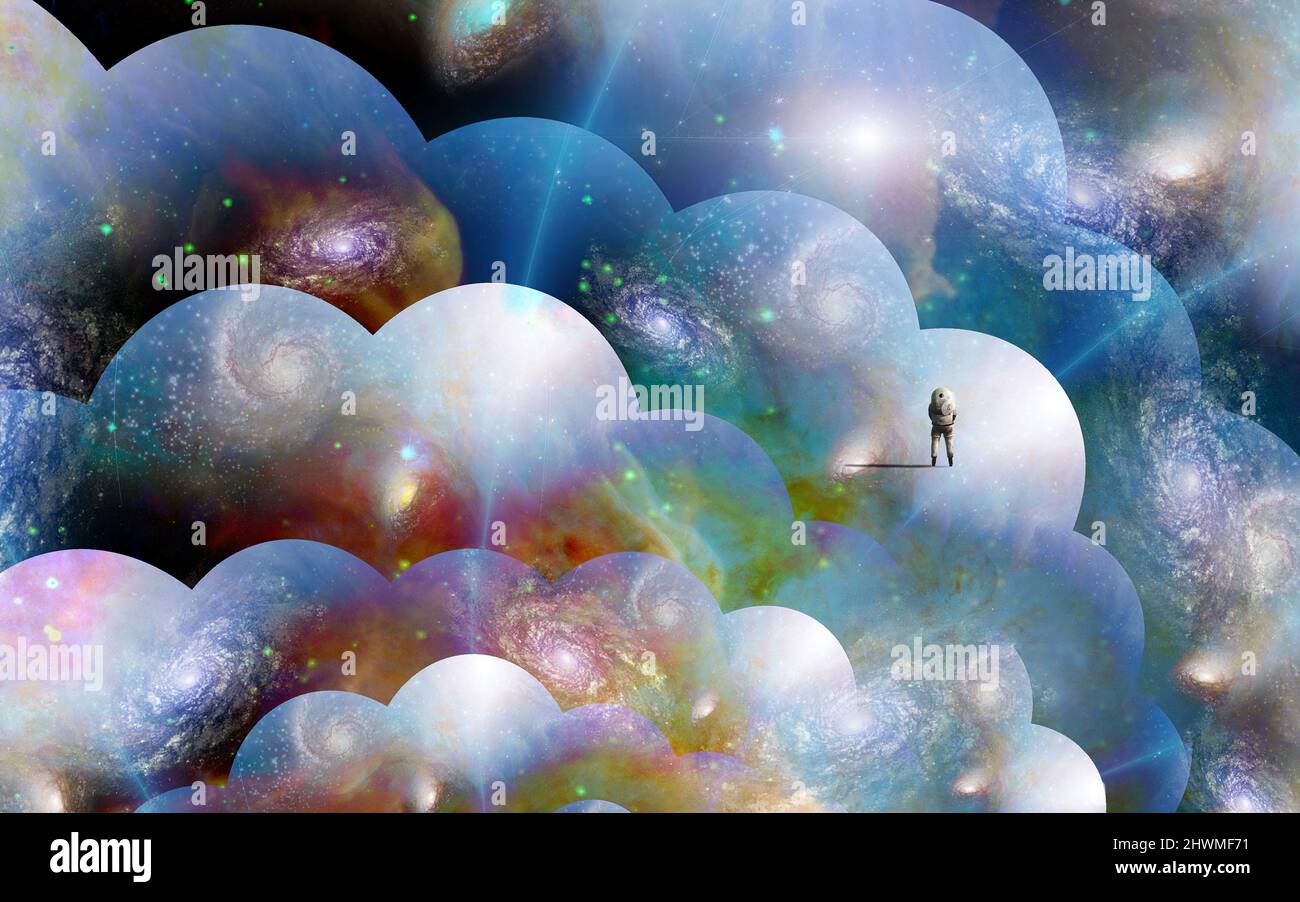 Astronaut in multiverse. 3D rendering Stock Photo - Alamy