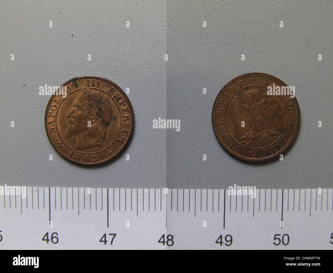 1 Centime of Napoleon III from Paris. Ruler: Napoleon III, French, 1808 ...