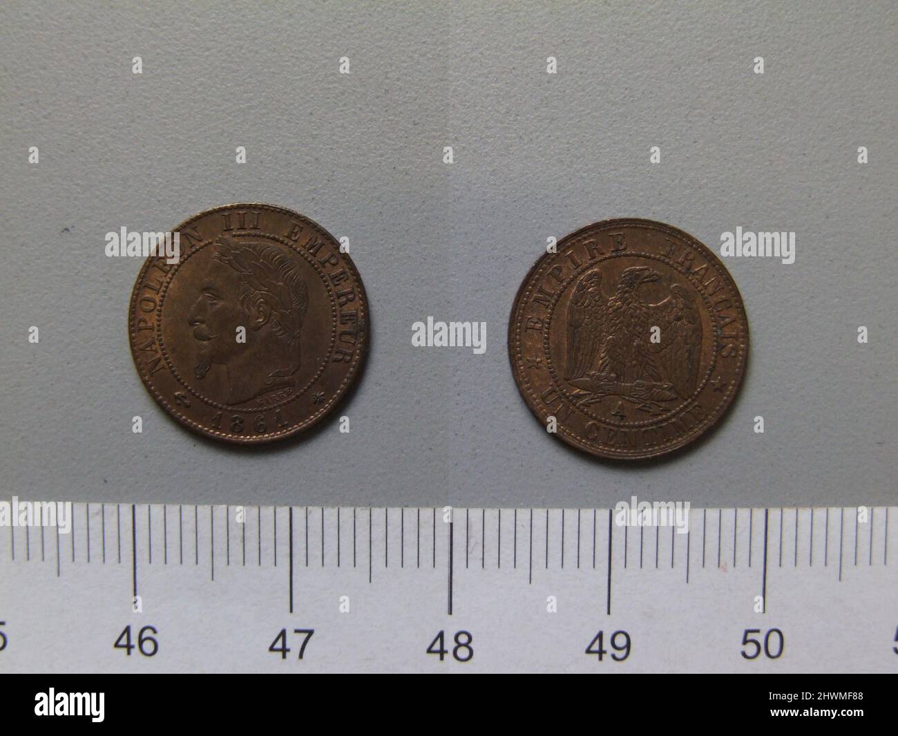 1 Centime of Napoleon III from Paris. Ruler: Napoleon III, French, 1808 ...