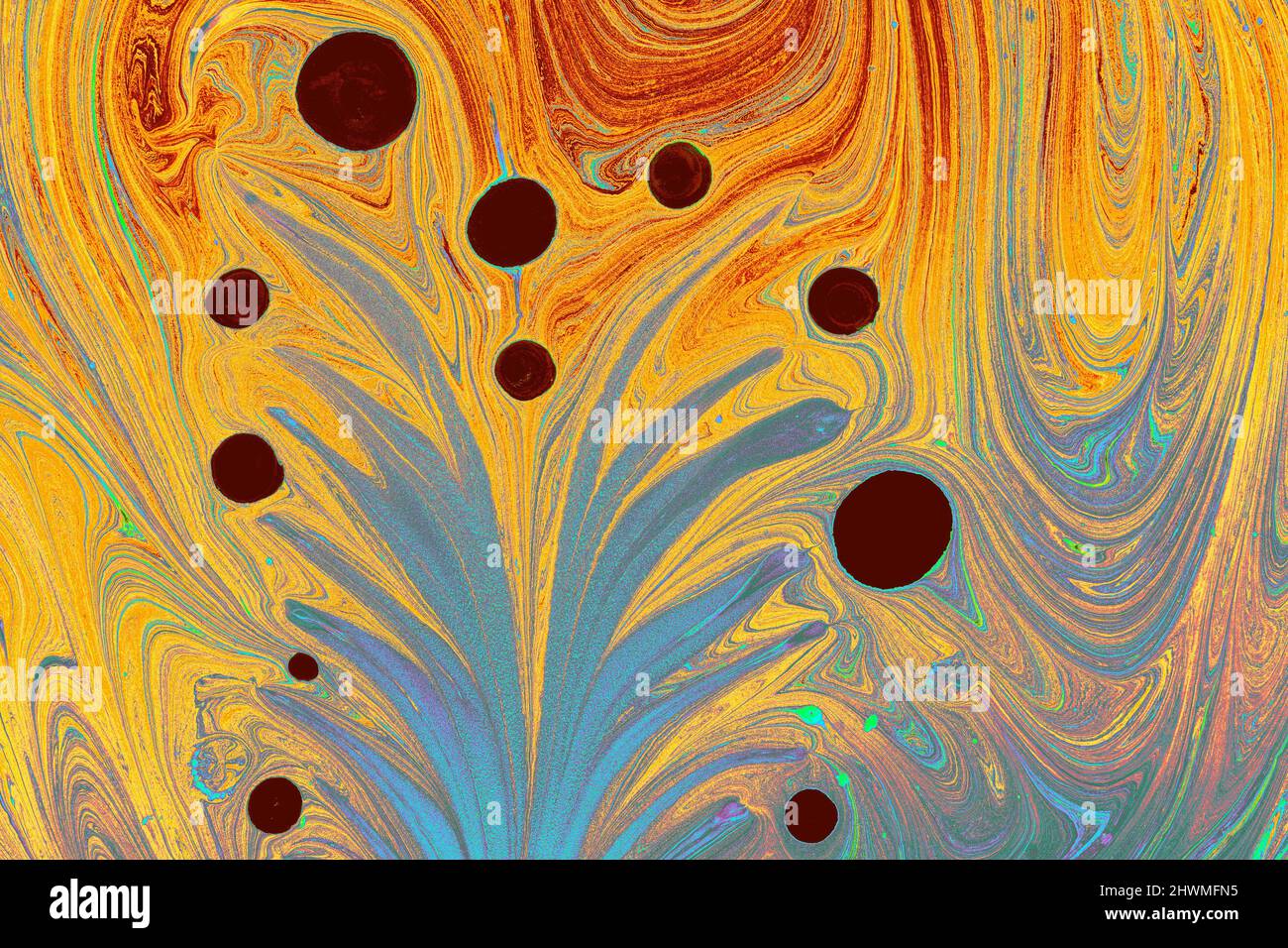 .Traditional art of Ebru marbling. Abstract marbling floral pattern for ...
