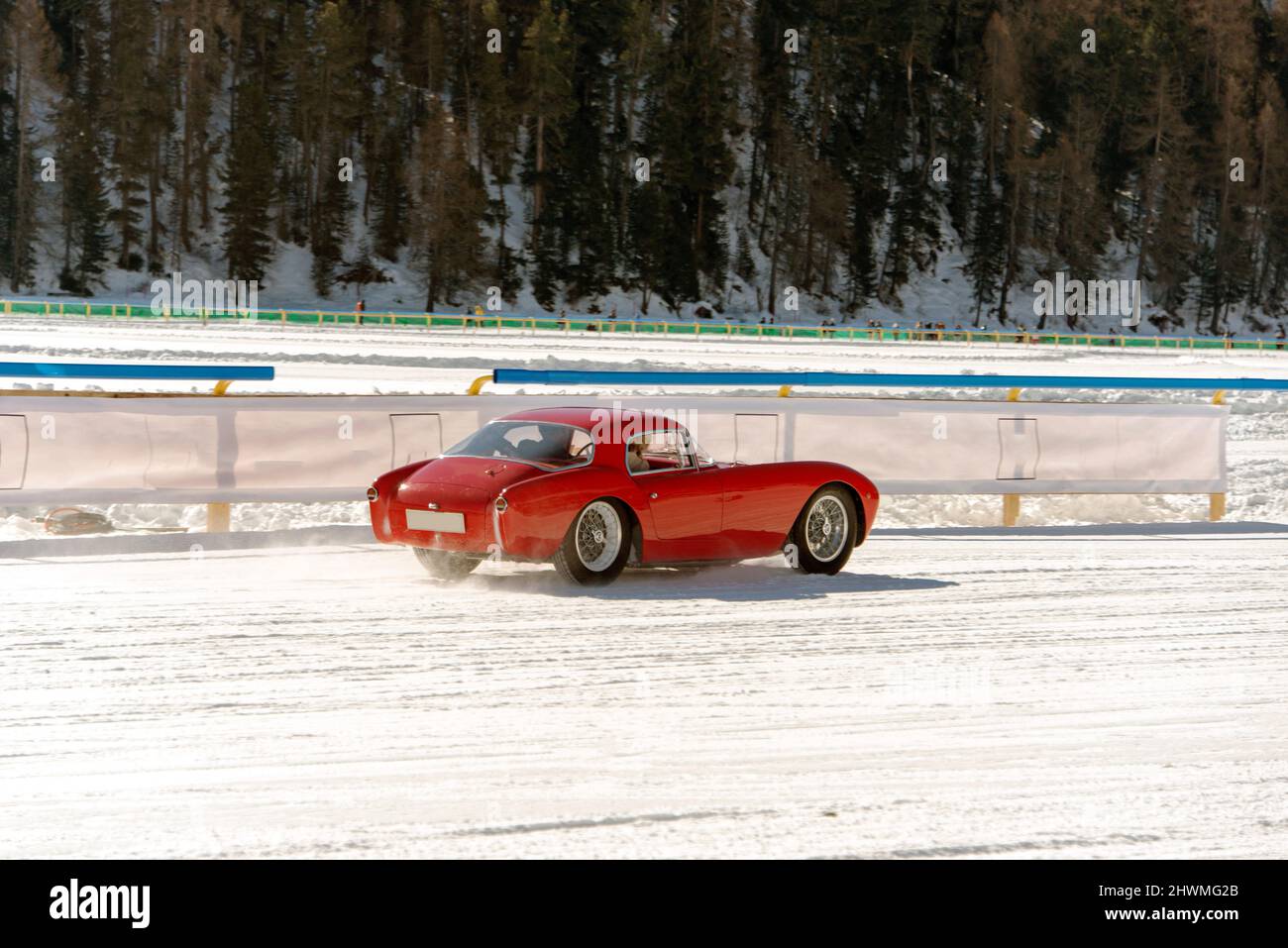 Vintage sports car on the frozen lake of St moritz Stock Photo - Alamy