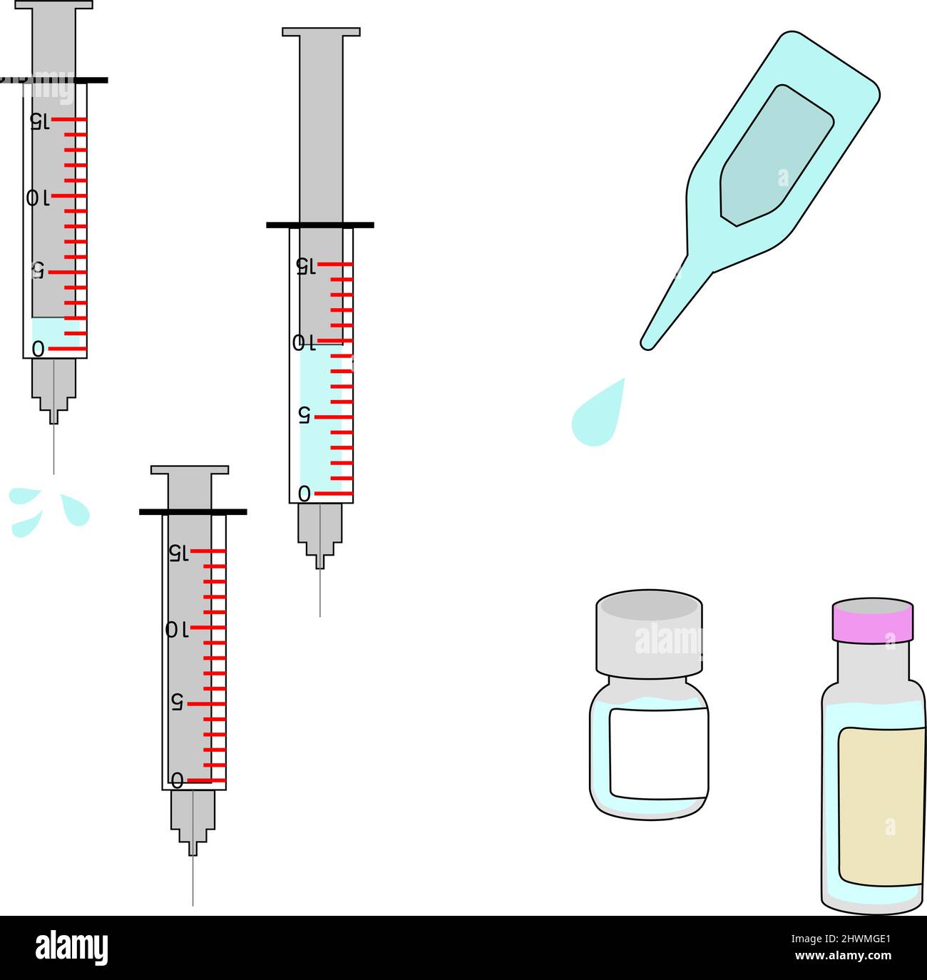 collection of syringes, drops and medications Stock Photo - Alamy