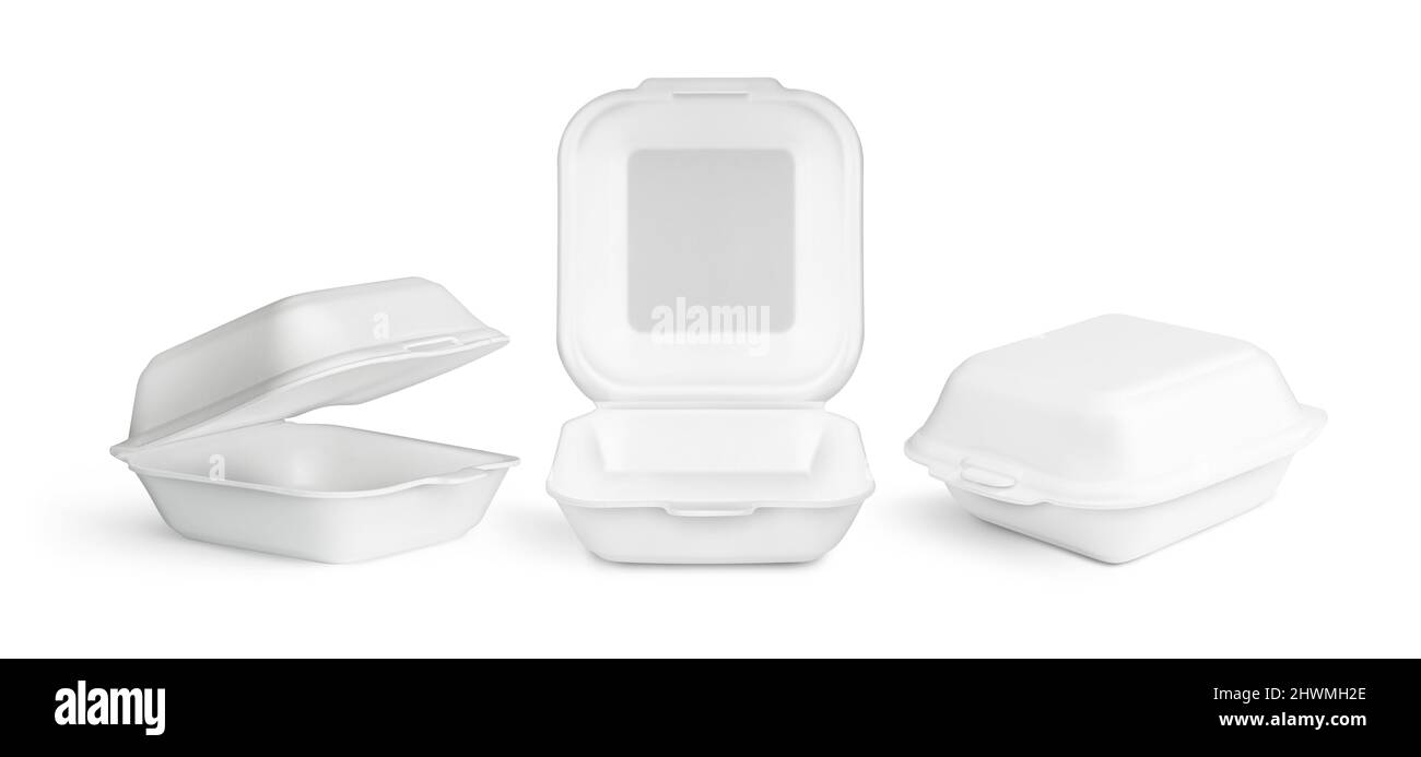 Set of White styrofoam food box isolated on white background. With ...