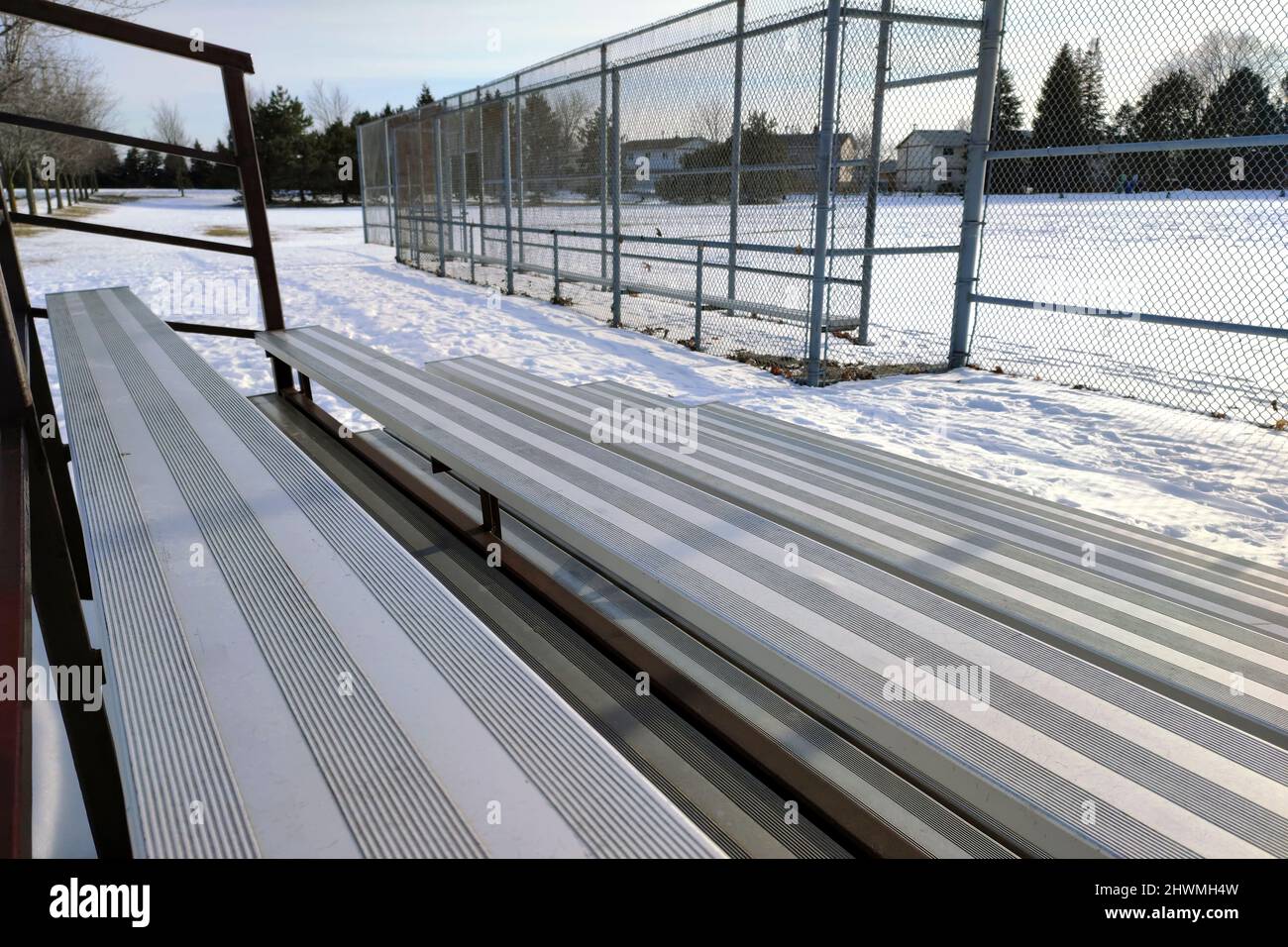 Side view of sturdy steel galvanized bleachers in winter Stock Photo ...