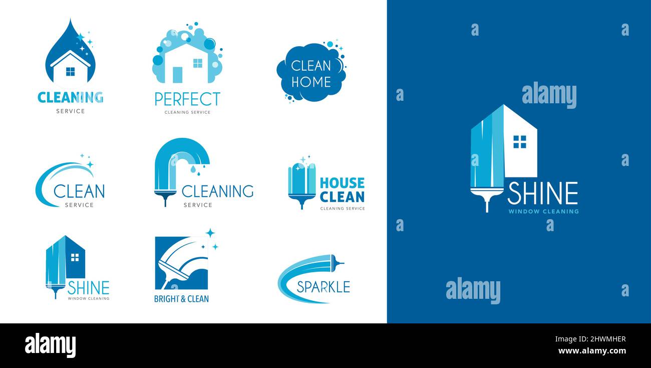Cleaning services logo collection in blue colors Stock Vector Image ...