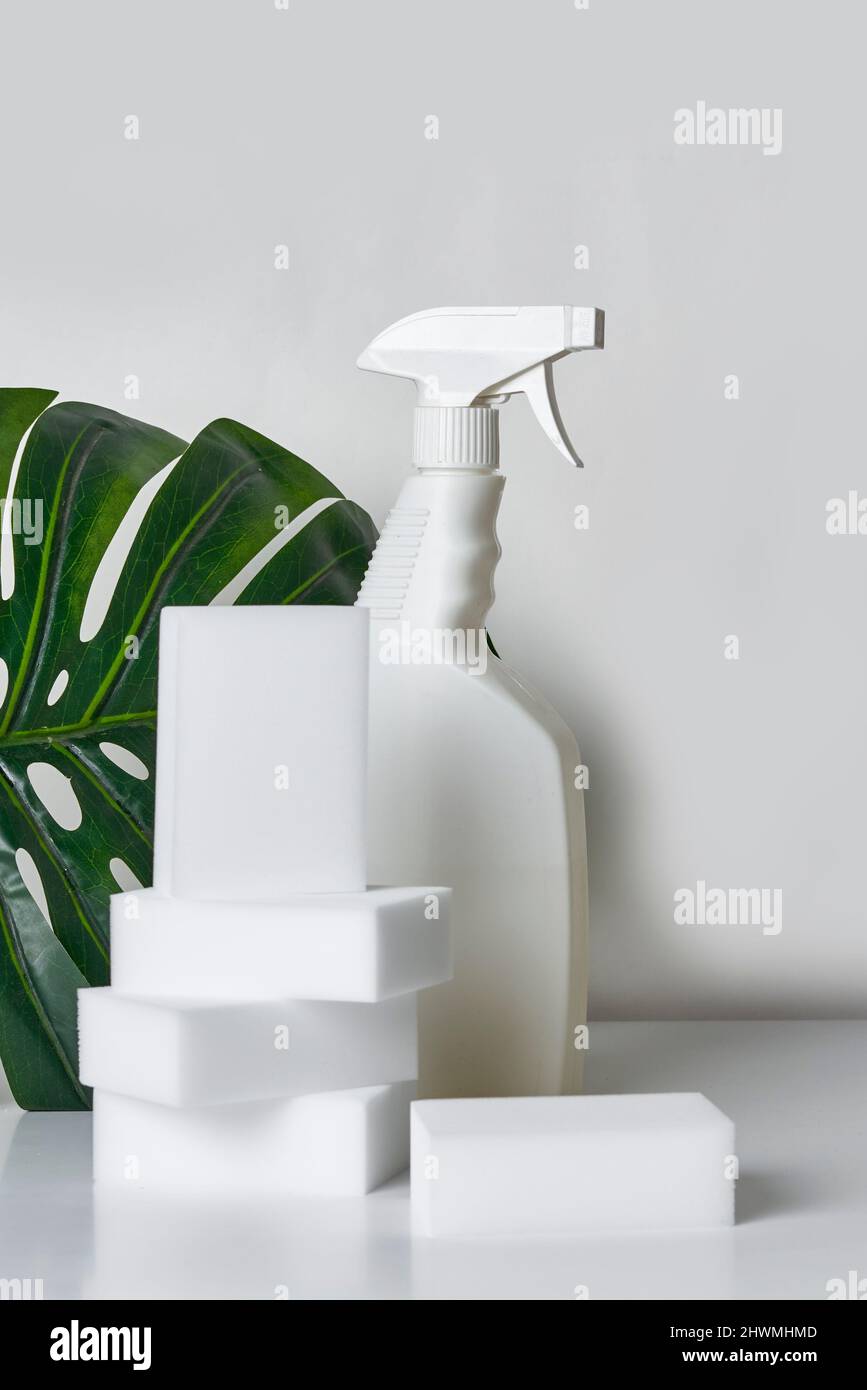 Cleaning service concept. Cleaning chemical bottles. cleaning supplies ...