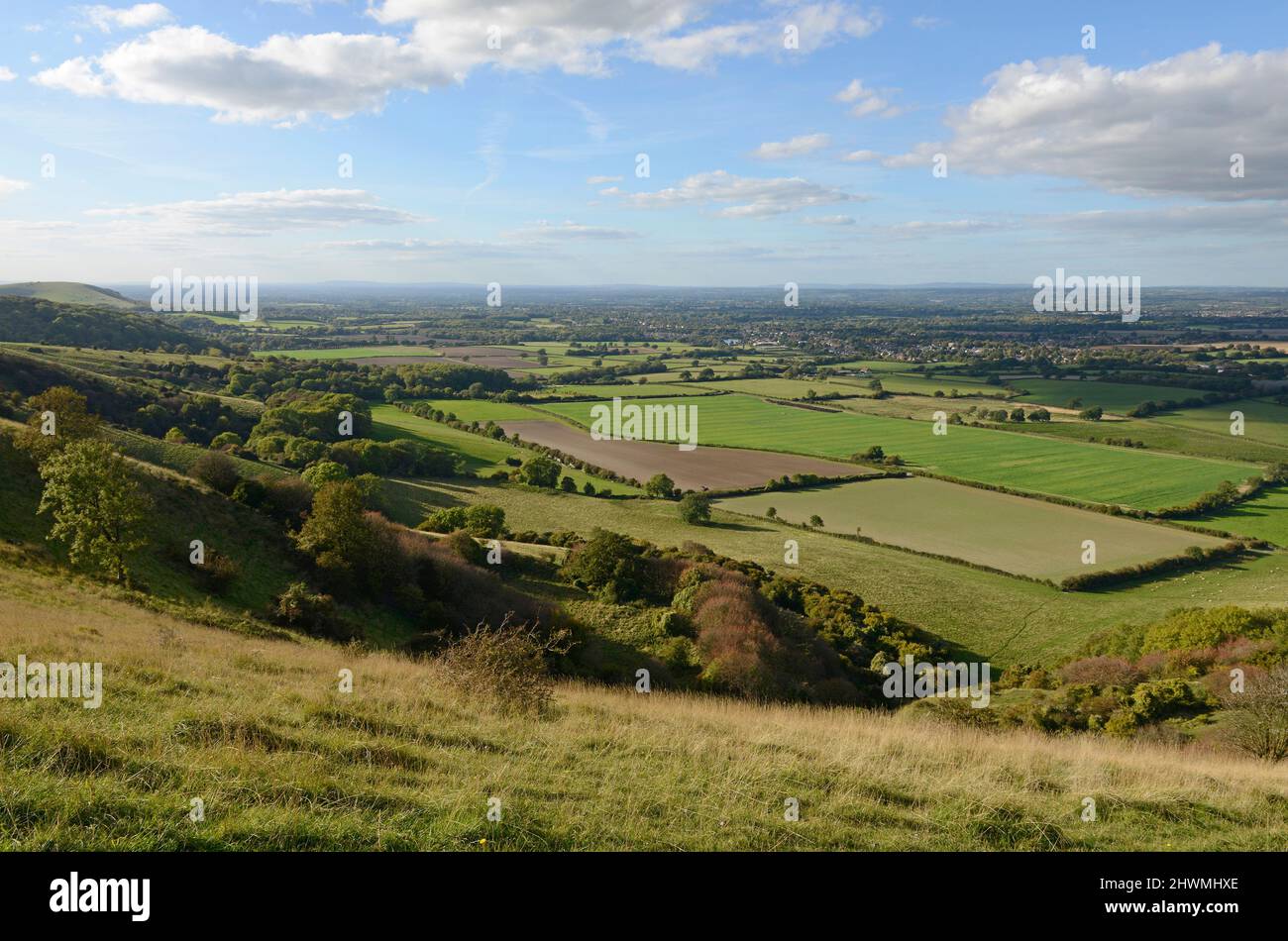 View of the South Downs countryside from Ditchling Beacon to the north ...