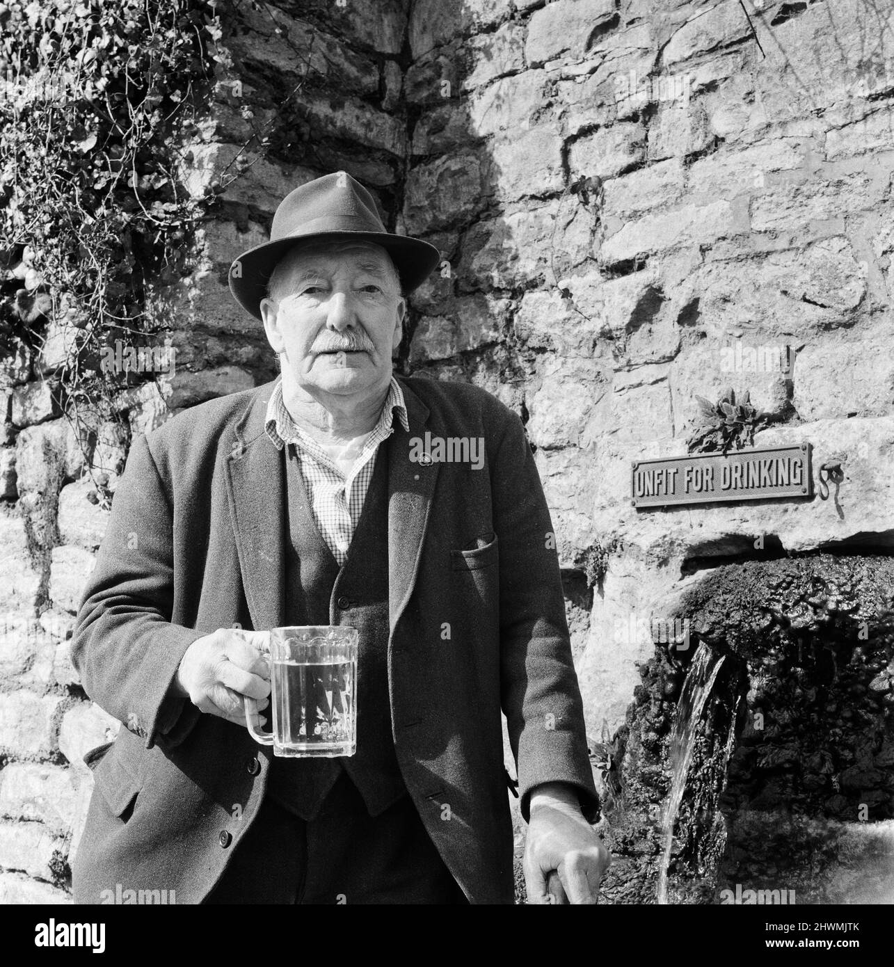 80-year-old Bob Smart drinking at the Batheaston horse trough. 26th ...