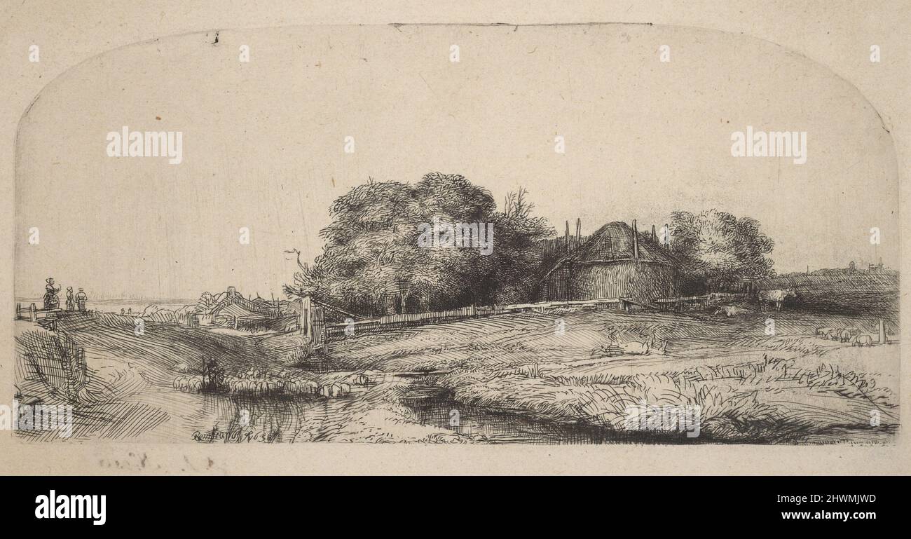 Landscape with a Hay Barn and a Flock of Sheep. Artist: Rembrandt ...