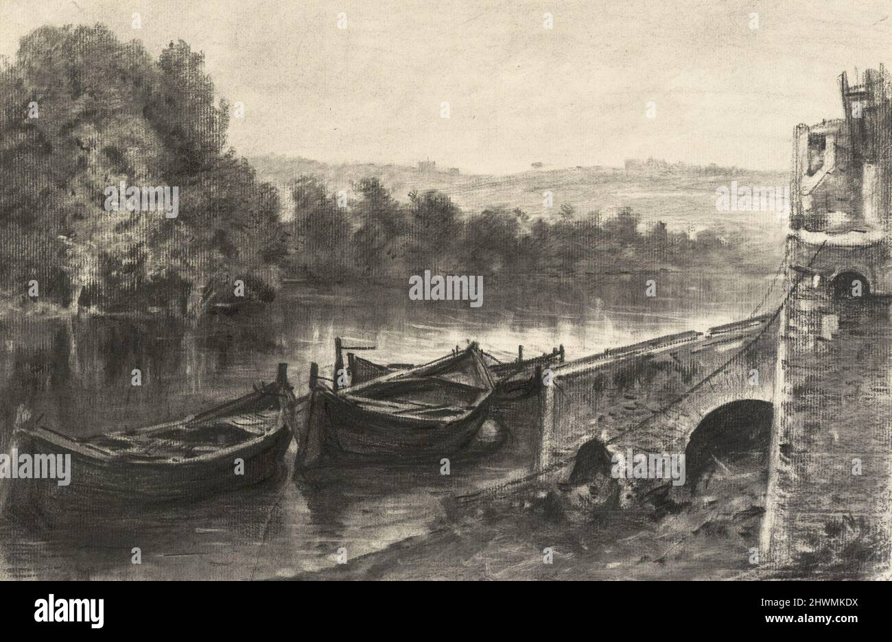Boats by a Stone River Landing. Artist: Maxime Lalanne, French, 1827 ...