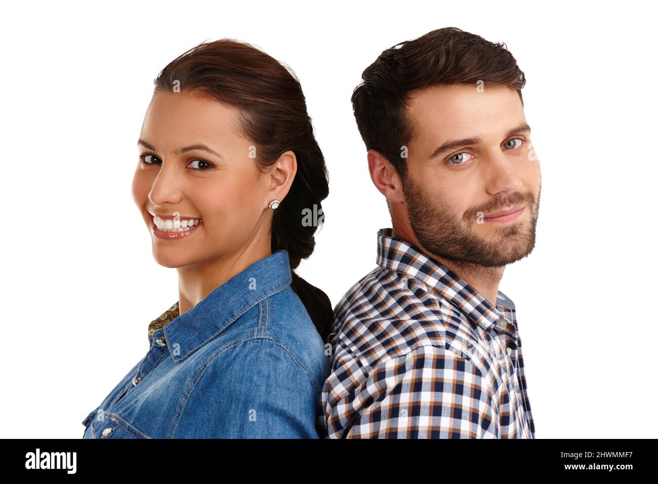 Weve got each others backs. Studio portrait of a happy young couple ...