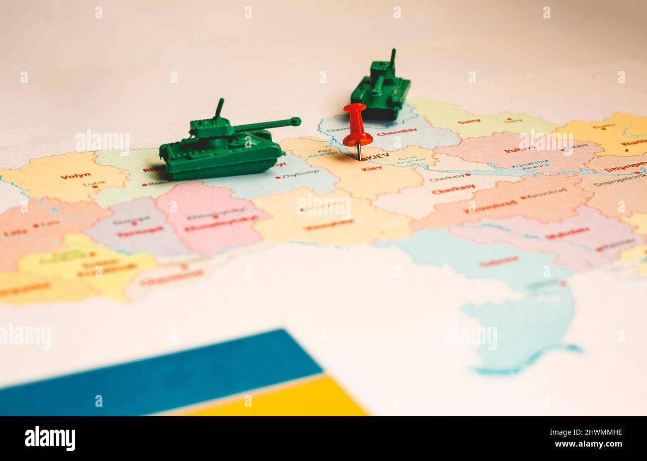 Russian invasion of Ukraine concept of war conflict .tanks on a map of ...