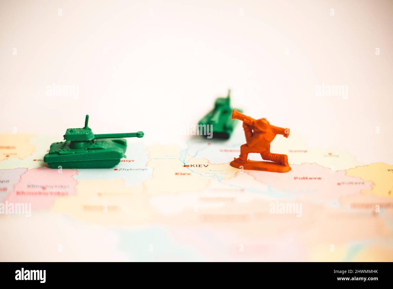 Russian invasion of Ukraine concept of war conflict .tanks on a map of ...