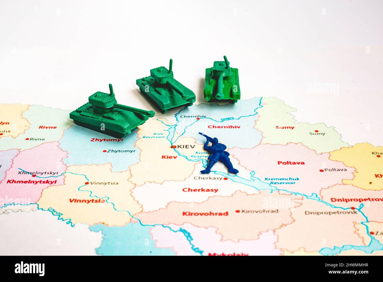 Russian invasion of Ukraine concept of war conflict .tanks on a map of ...