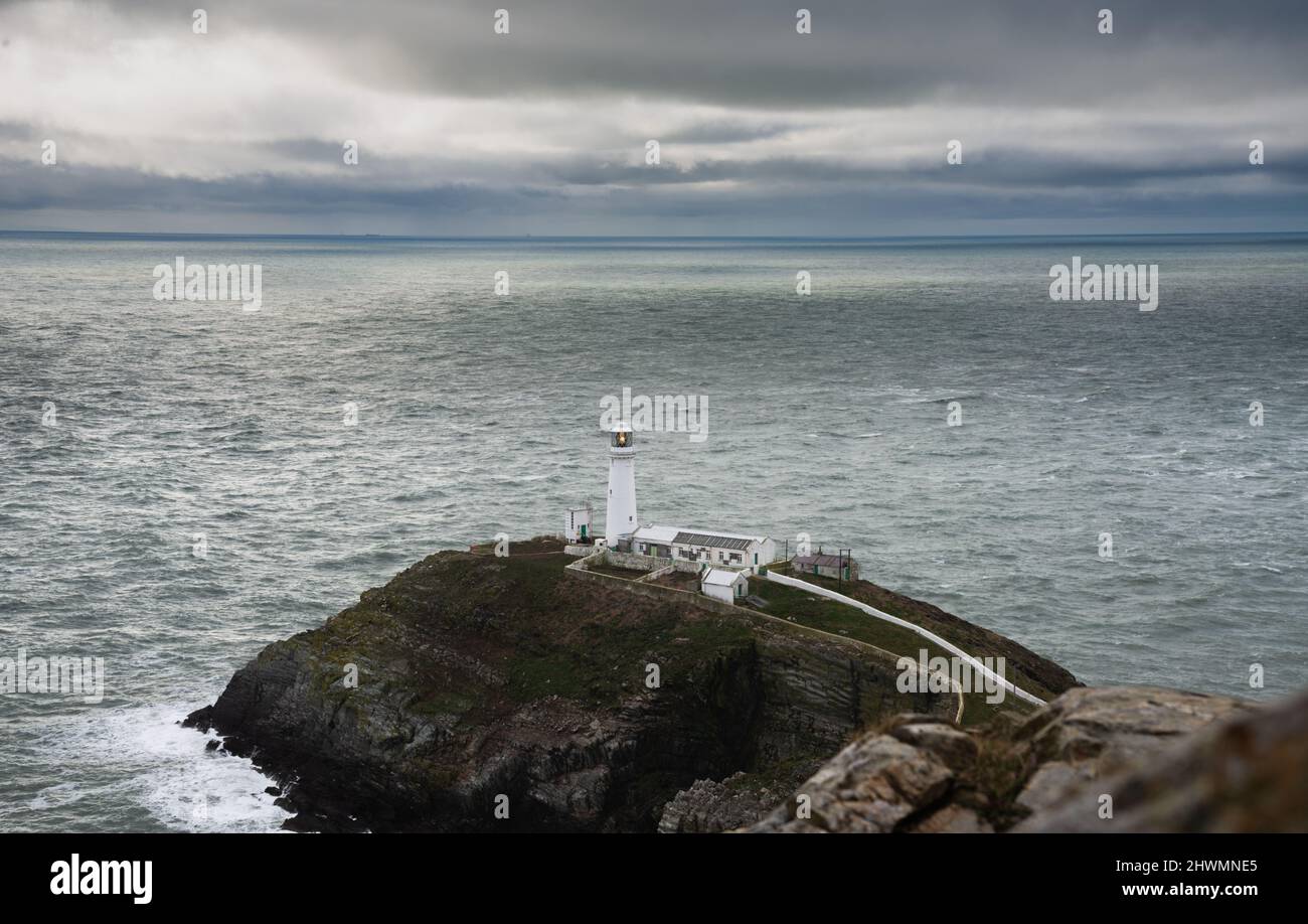 South Stack Lighthouse on a small island off the north-west coast of ...