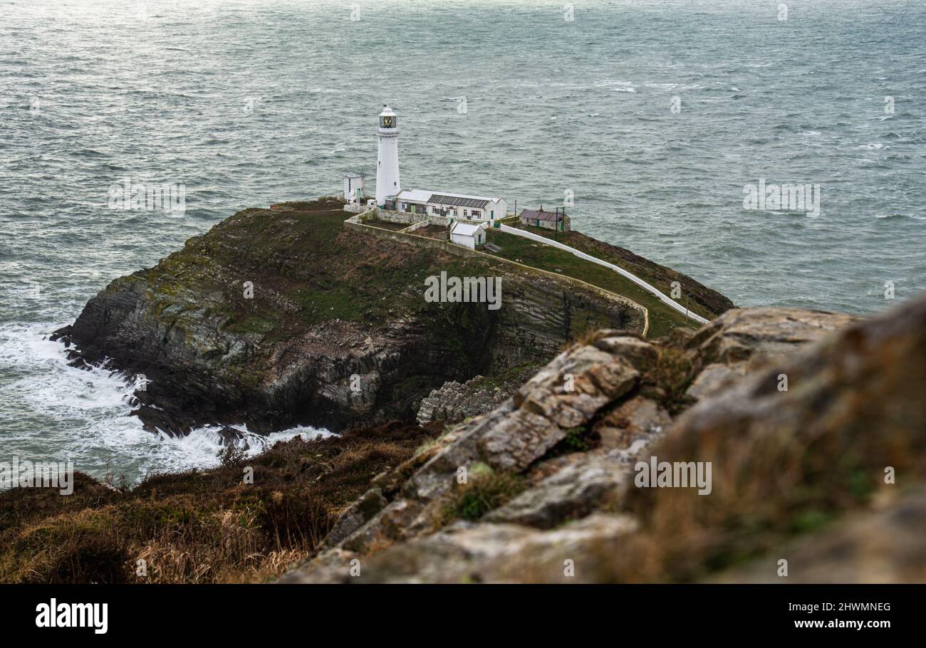 South Stack Lighthouse on a small island off the north-west coast of ...