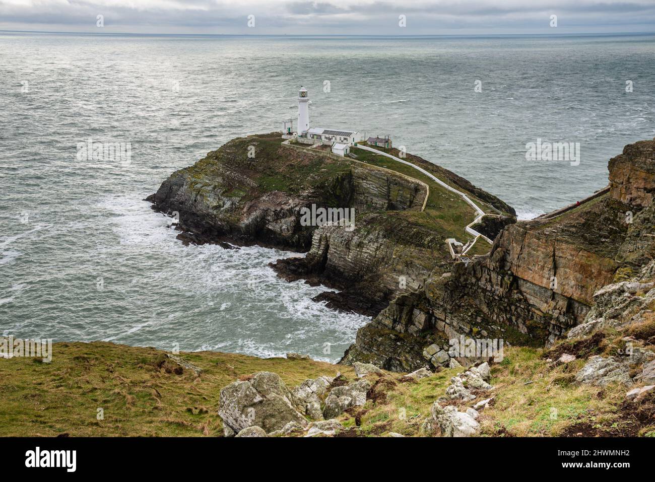 South Stack Lighthouse on a small island off the north-west coast of ...