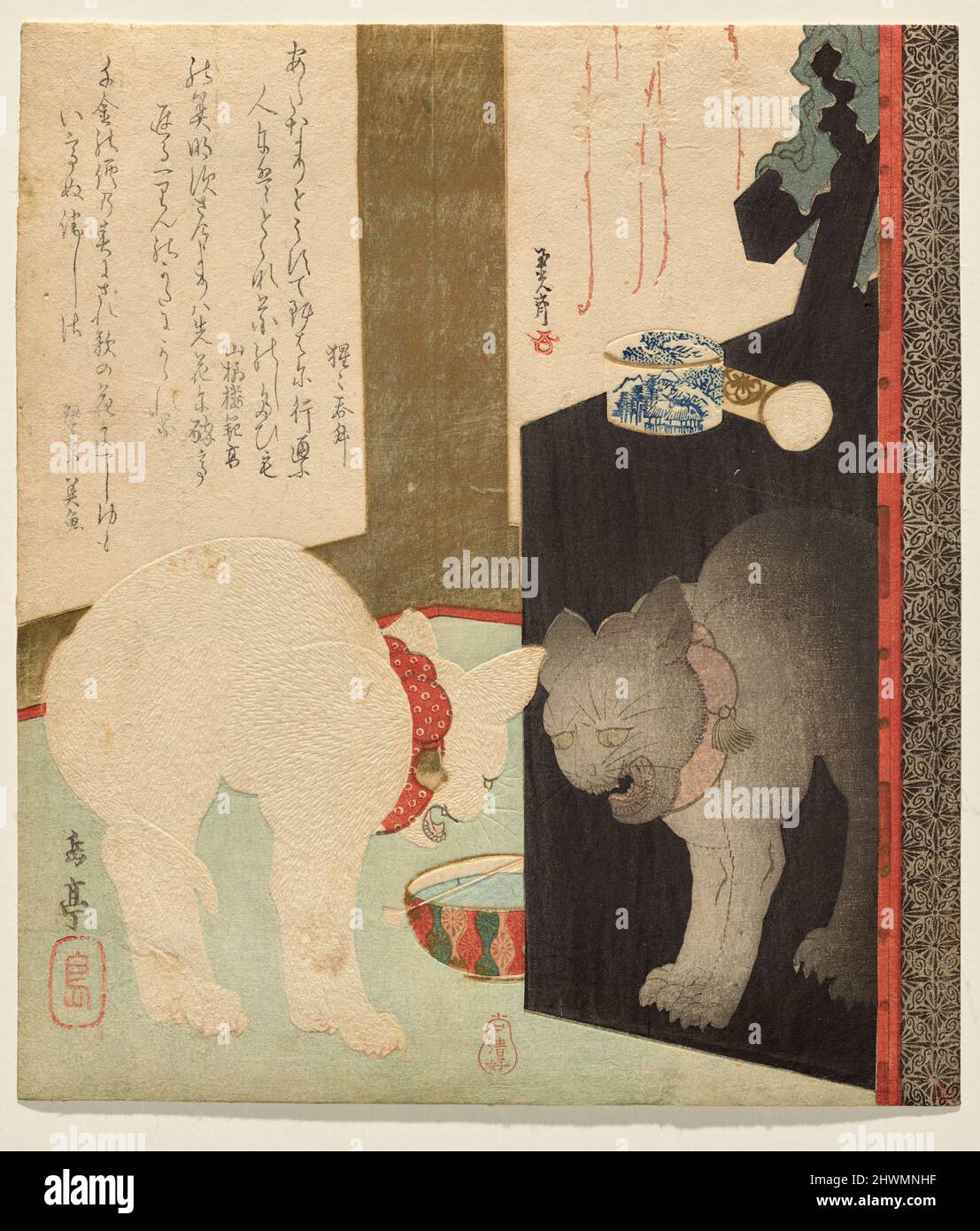 White Cat Reflected in a Lacquer Dresser. Artist: Yashima Gakutei ...