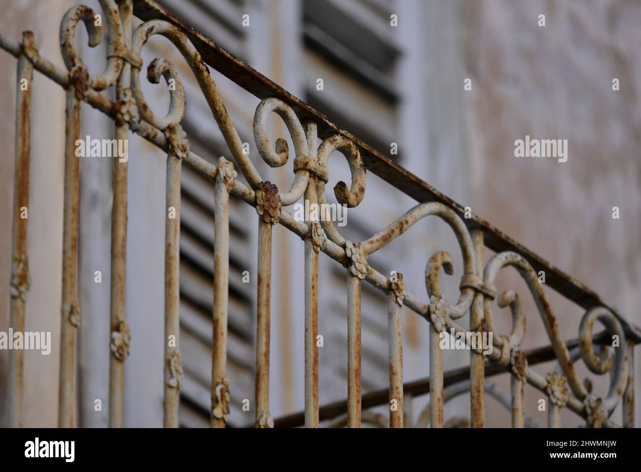 Traditional rural house handcrafted rusty wrought iron balcony railing ...