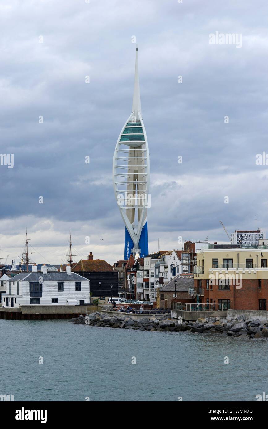 The Spinnaker tower seen from a departing ship, Portsmouth, UK Stock ...