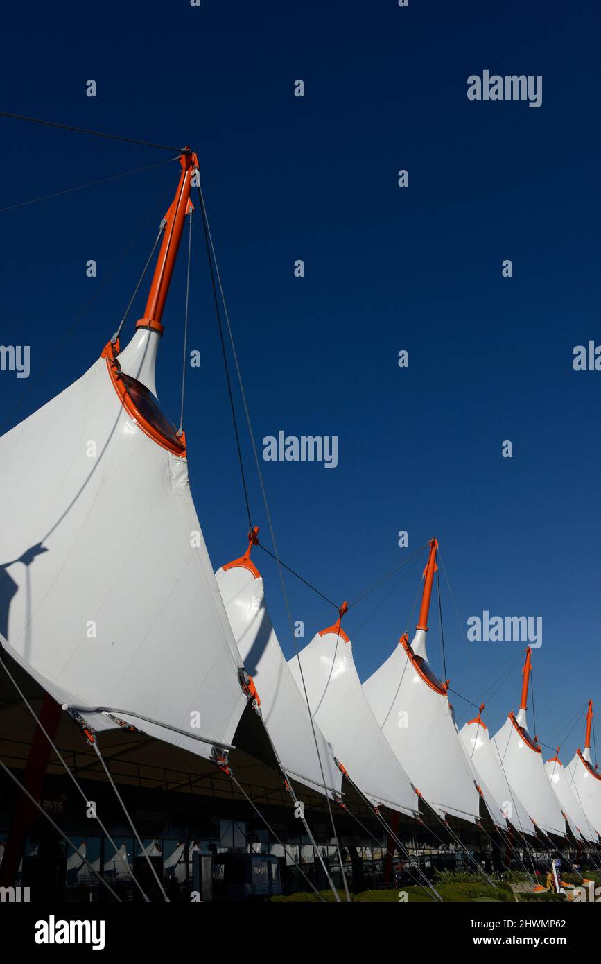 Tent-style roofing on a shopping market in Ashford, Kent, UK, under ...