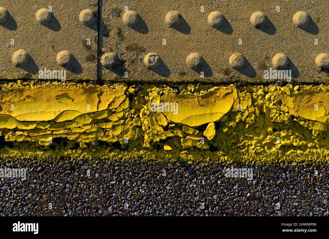 Many layers of yellow paint on the platform edge at Wye railway station ...