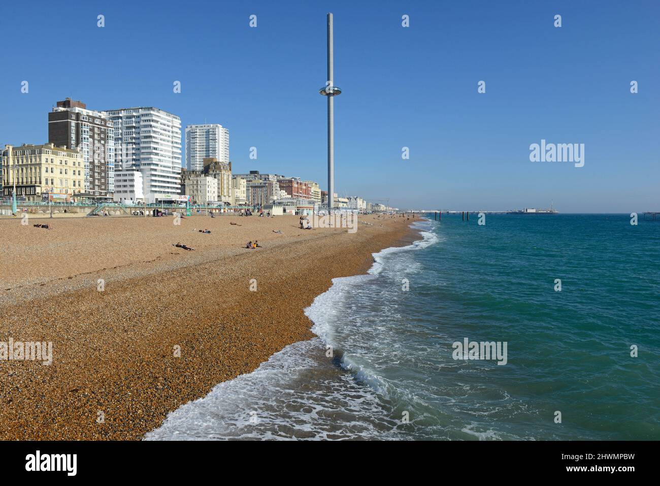 The seafront at Brighton with the gondola of the vertical pier known as ...