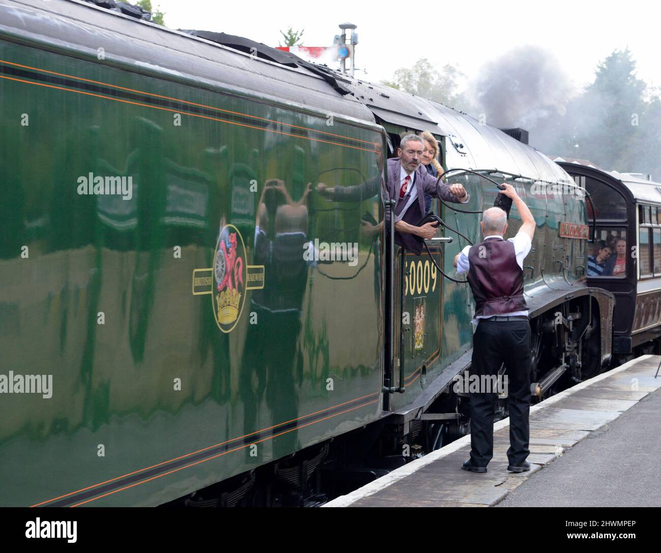 Exchanging the single line token at a station on the Bluebell railway ...