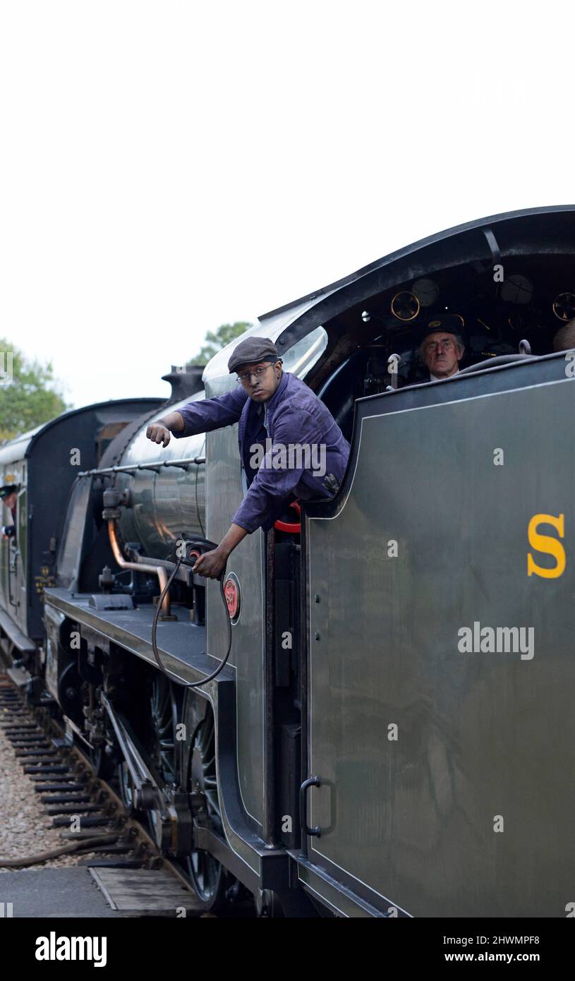 Exchanging the single line token at a station on the Bluebell railway ...