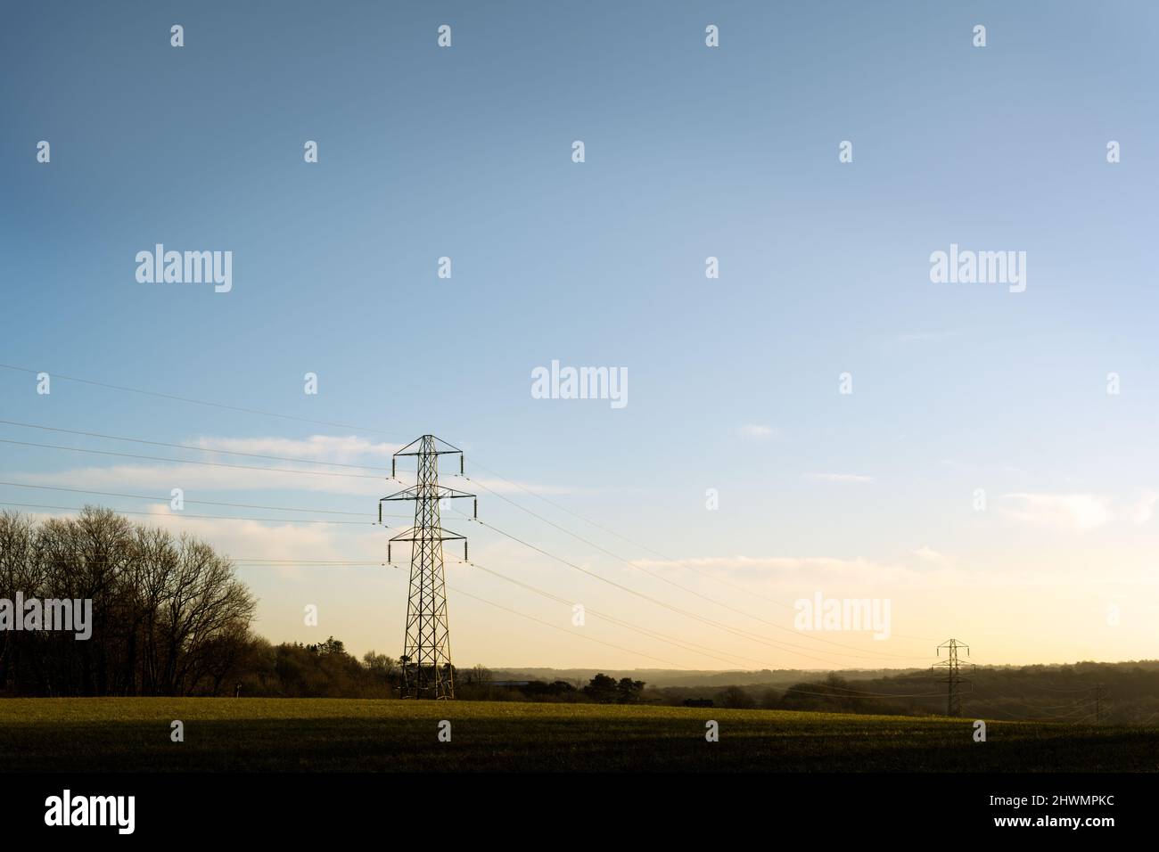 Electric pylon in the countryside in winter in England Stock Photo - Alamy