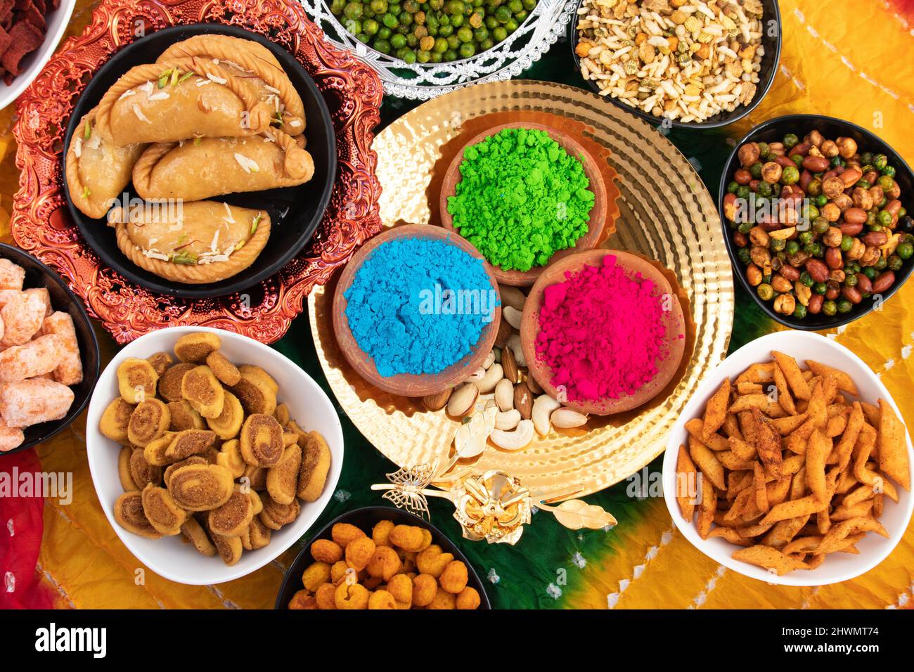Holi Theme - Colorful Gulal, Abeer Or Abir With Shahi Mithai Gujia Or ...