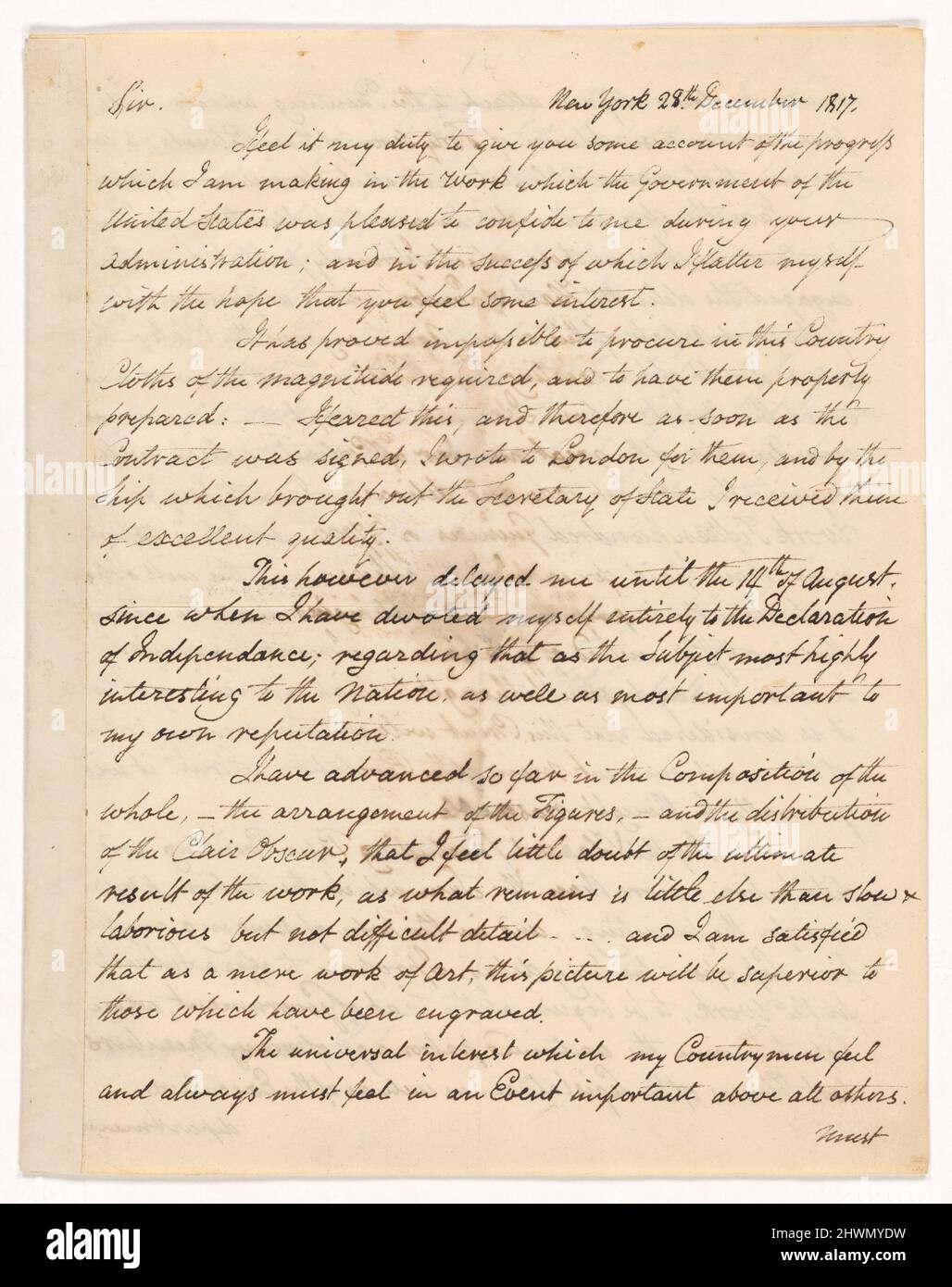Letter of John Trumbull (1756-1843) to President Madison, dated New ...