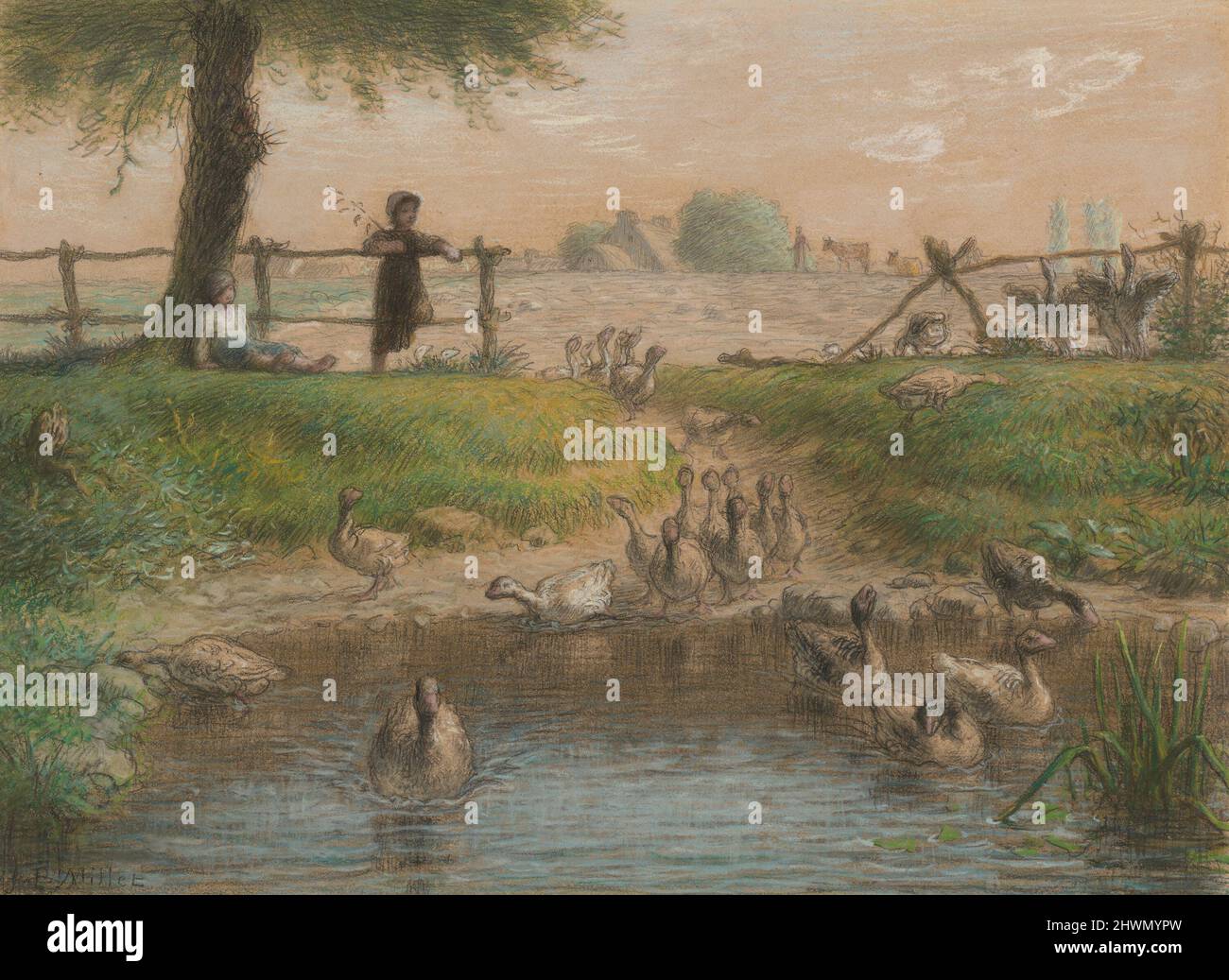 Peasant Children at Goose Pond. Artist: Jean-François Millet, French ...