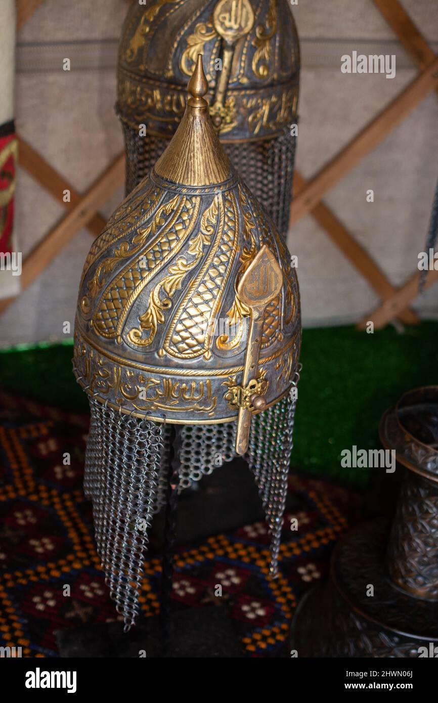 Decorative metal Helmets Of Warriors Of Turkish Ottoman empire Stock ...
