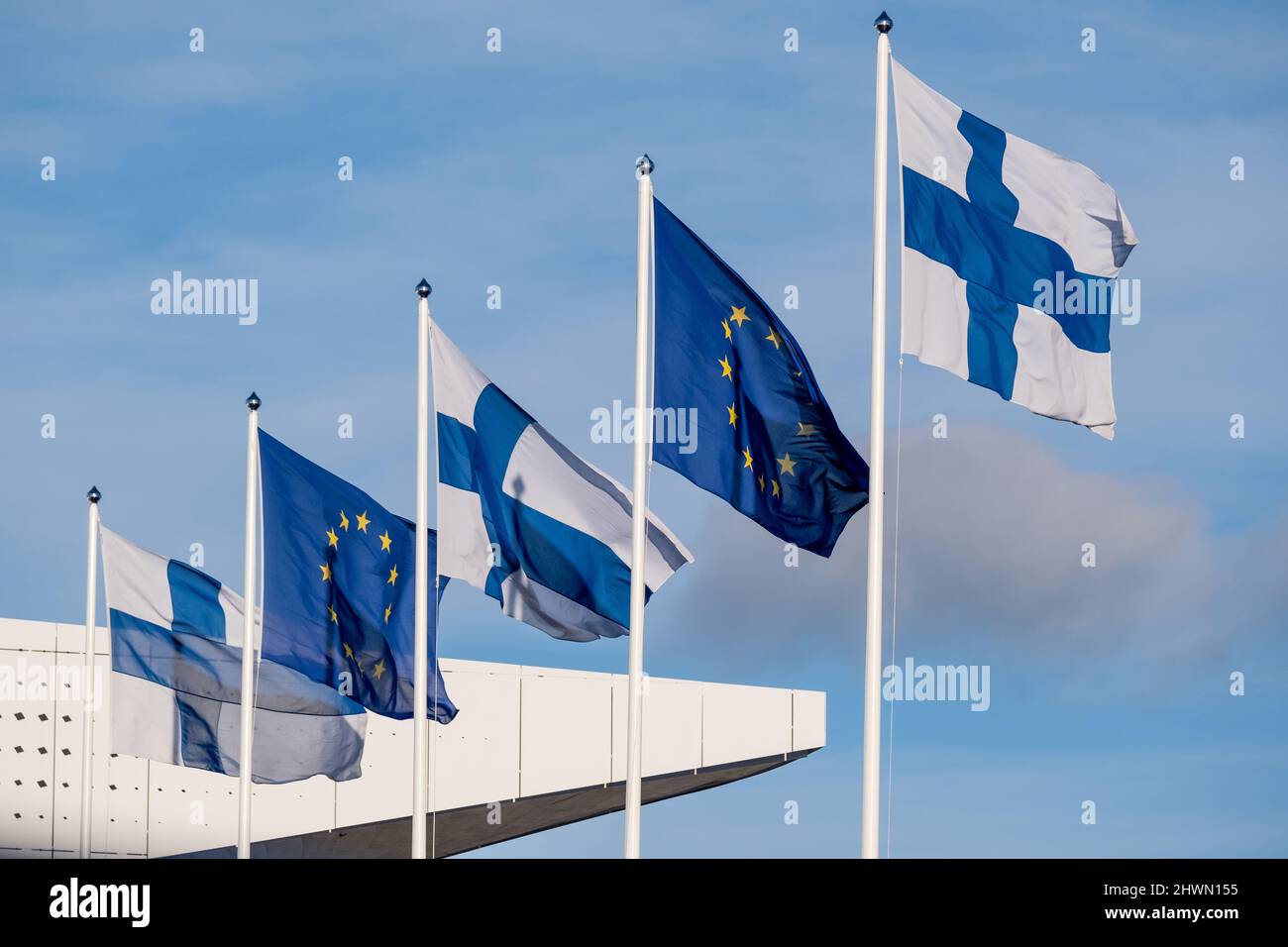Finnish flag waving hi-res stock photography and images - Alamy