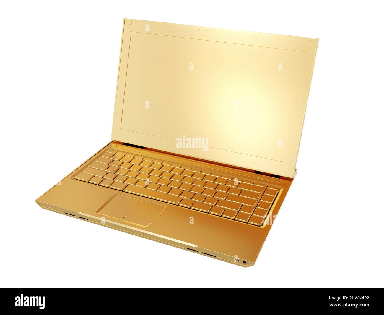 The gold laptop isolated on a white background. 3D render Stock Photo ...