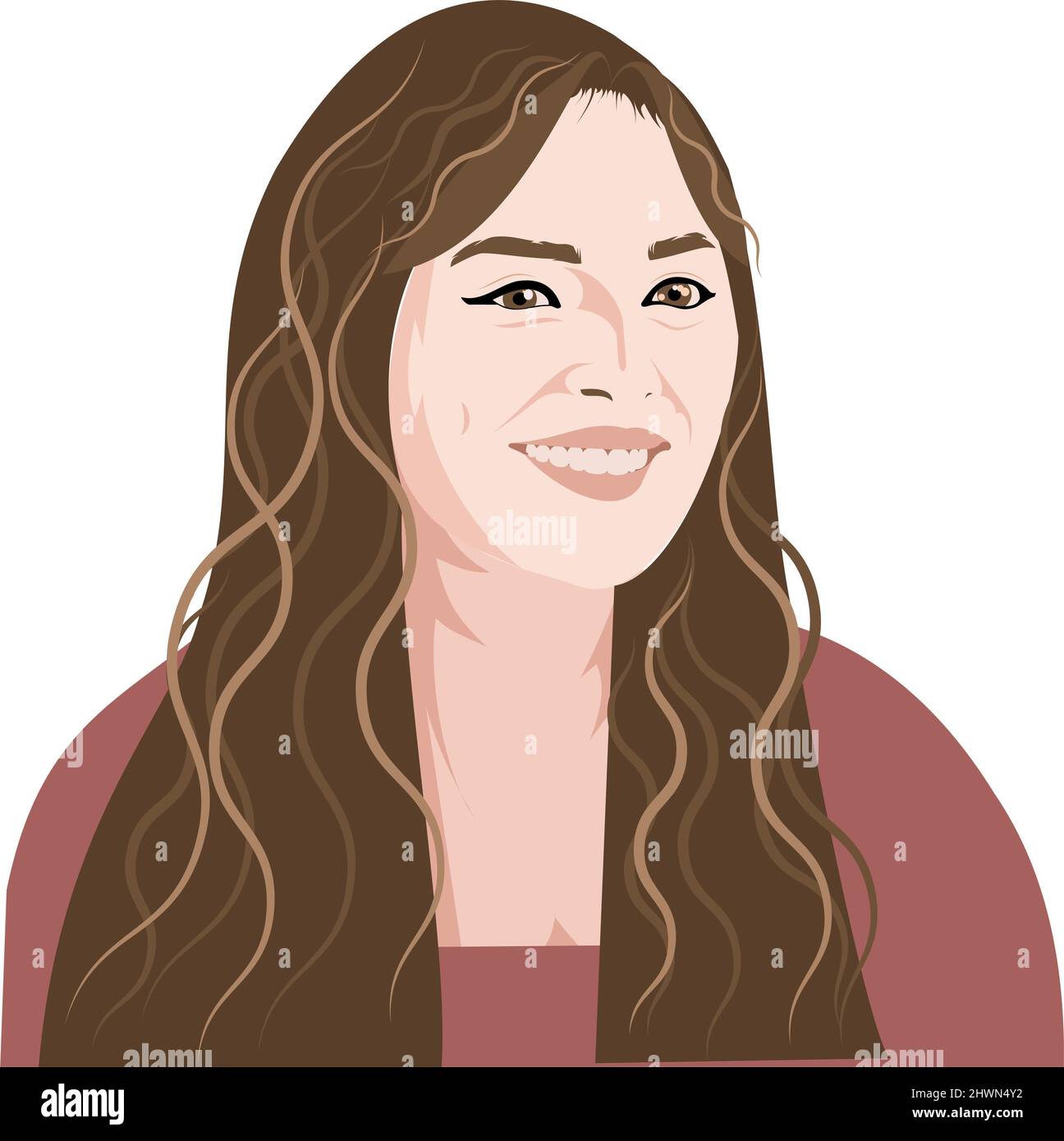 The face of a beautiful lady looks smiling and her brown hair strands ...